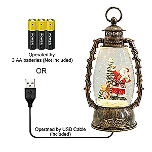 Wondise Lighted Christmas Snow Globes Musical Lantern Santa with Timer, Battery and USB Powered, Santa Resin Statue Spinning Water and Swirling Glitter Holiday Decor