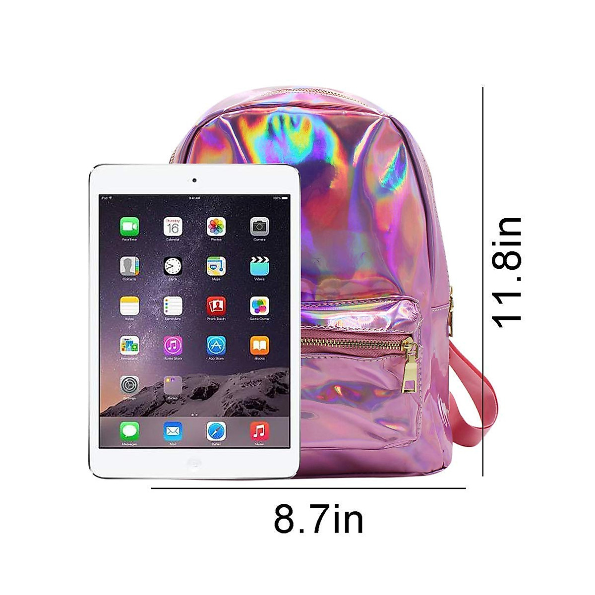 MOSSTYUS Small Holographic Rainbow Shoulder Bag Metallic Satchel Shiny Travel Daypack for Women Lady