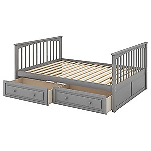 Harper & Bright Designs Full Over Full Wood Bunk Bed with Two Storage Drawers and Ladder, Convertible Storage Bunk Bed Can Be Divided Into Two Full Size Daybeds (Grey)