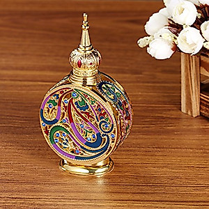 Vintage 18ml Empty Refillable Egyptian Style Enameled Metal and Glass Perfume Bottle