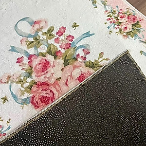 BOOMLATU Roses Flowers and Bow-Knot Door Mats Entrance Front Door Rug,Machine Washable Non Slip Romantic Powder Fluffy Fuzzy Soft Area Rug Kitchen Rug 19.6x31.4in