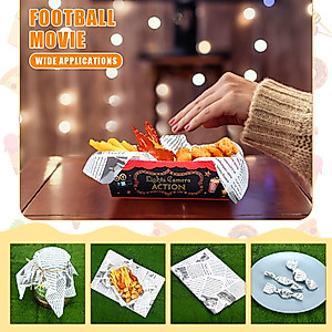 100 Pcs Movie Night Party Supplies Carnival 2 lb 50 Movie Paper Food Tray Party Bowl with 50 Waxed Deli Paper for Movie Decorations Movie Serving Tray Snack Popcorn Holder Assembled(Movie Style)