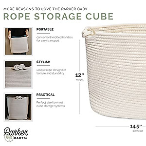 Parker Baby Rope Storage Cube Bin - 11 Inch Nursery Cubby Storage Bin Cubes for Cube Organizer, Closet Organizers and Storage Toy Bin, Rope Baskets Bins for Toy’s Storage - White