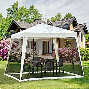 Outsunny 10'x10' Outdoor Party Tent Canopy with Mesh Sidewalls, Patio Gazebo Sun Shade Screen Shelter, Beige