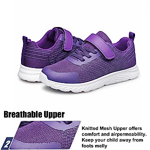 Raoendis Kids Shoes Girls Sneakers Sports Running Shoes Slip on Athletic Shoes Purple Big Kid Size 1