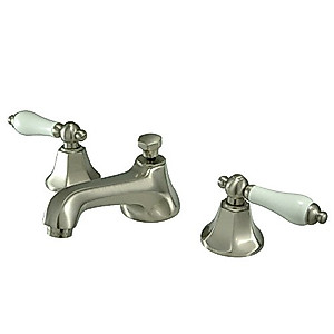 Kingston Brass KS4468PL Metropolitan Widespread Lavatory Faucet with Porcelain Lever Handle, Brushed Nickel