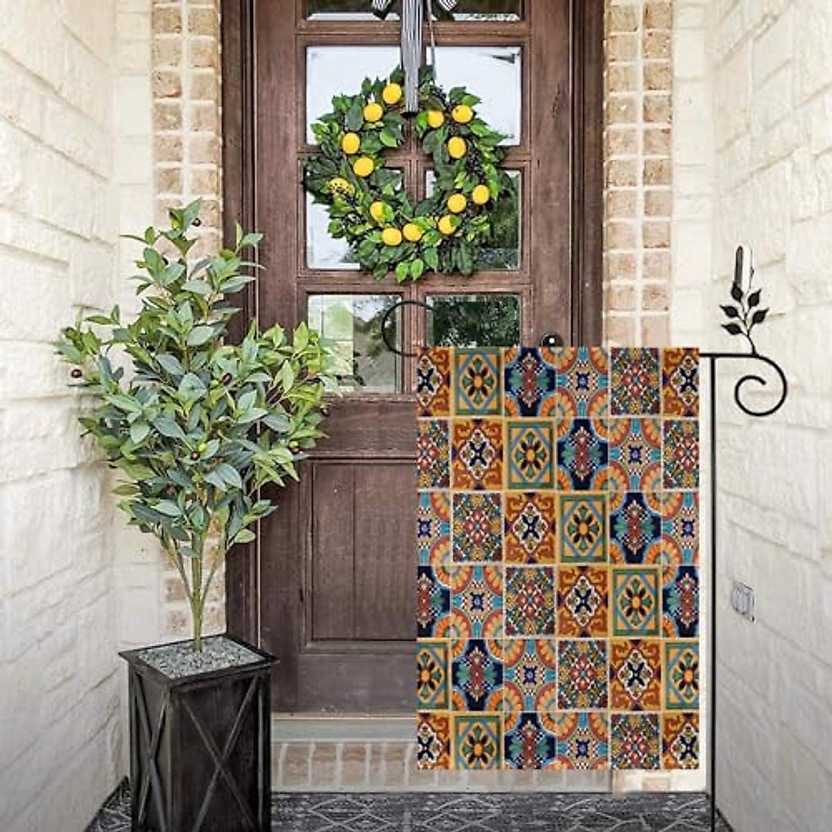 Double-sided garden flag Mexican Talavera Tiles Boho Print Outdoor Flag Garden Flag Yard Outdoor Decoration （12×18in）.