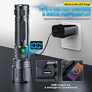 Flashlights 20000 High Lumens Rechargeable - 1500 Meters Long Beam Super Bright LED Flash Light with Power Display & IPX5 Waterproof for Camping, 20H Runtime,5 Modes,Zoomable Handheld Flashlight