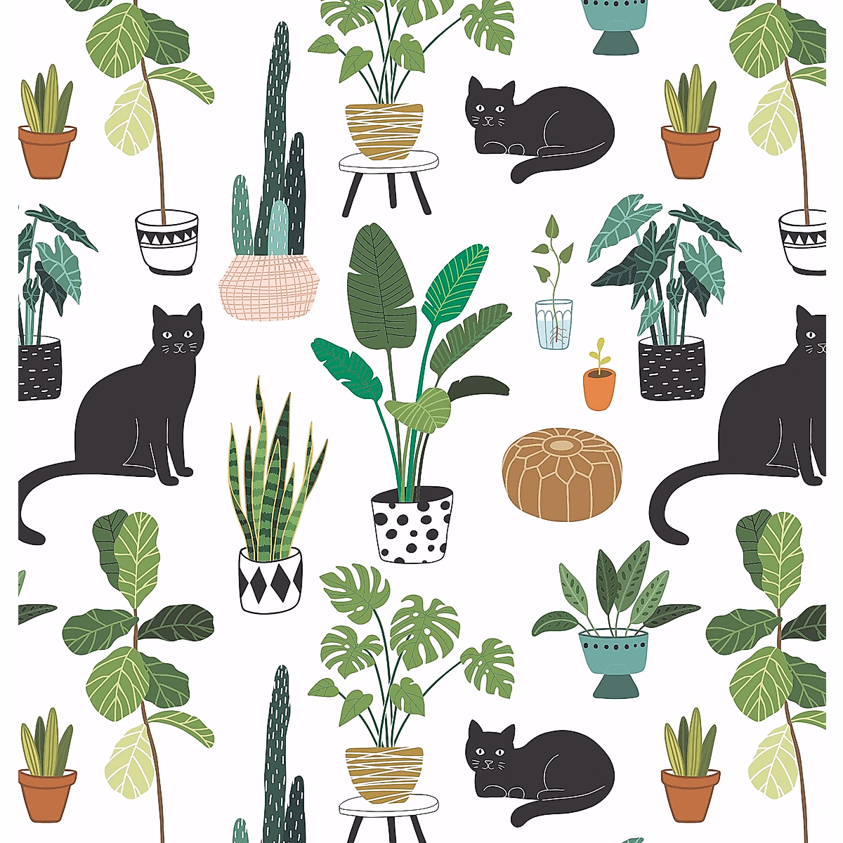 Stesha Party Cats and Plants Wrapping Paper Gift Wrap - Folded Flat 30 x 20 Inch - 3 Sheets