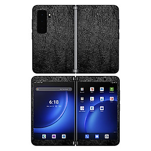 MightySkins Skin Compatible with Microsoft Surface Duo 2 - Black Leather | Protective, Durable, and Unique Vinyl Decal wrap Cover | Easy to Apply, Remove, and Change Styles | Made in The USA