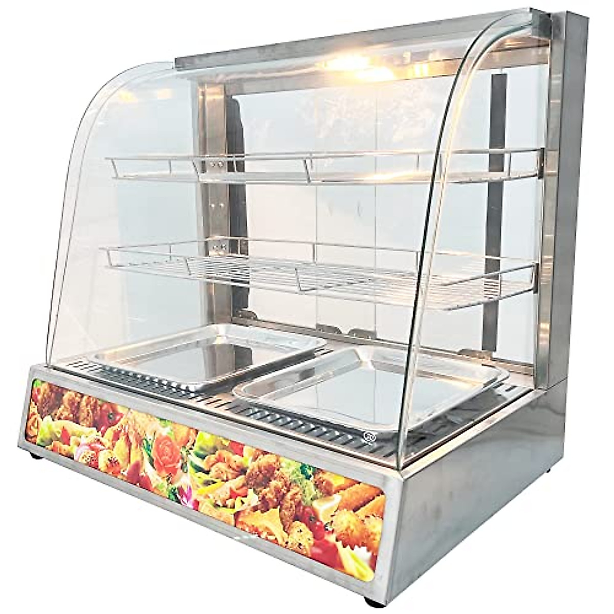 TECHTONGDA Commercial Countertop Food Display Case Electric Food Warmer Case for Pizza Dessert Food Display Cabinet 3 Tiers 700W