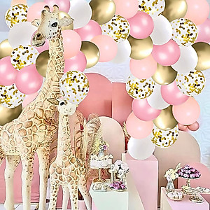 Pink and Gold Balloons, 50PCS Pink White and Gold Latex Balloons, 12 Inch Pink and Gold Confetti Balloons for Birthday, Wedding, Baby Shower, Anniversary Party Decorations