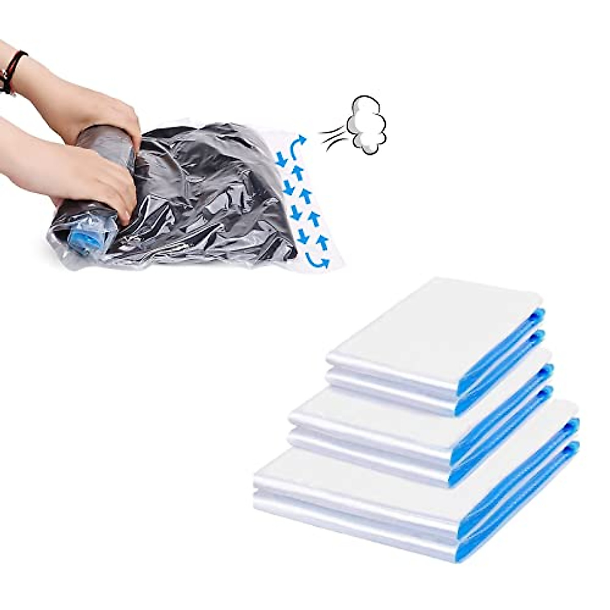 Andiker Vacuum Storage Bags 6 Pcs, Transparent and Environmental Protection Travel Compression Bags Sealing Clothes Bags Save 80% Space Saver Bag