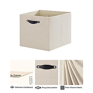 FABINADO Cubes Storage Organizers - Fabric Foldable Bins, 13x15 Inch Kallax Cubby Bins with Dual Handles, Candlelit Beige, 4 Pack