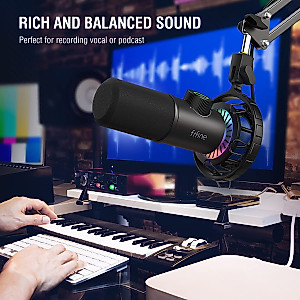 FIFINE USB Gaming Microphone, RGB Dynamic Mic for PC, with Tap-to-Mute Button, Plug & Play Cardioid Mic with Headphone Jack for Streaming, Podcast, Twitch, YouTube, Discord- K658