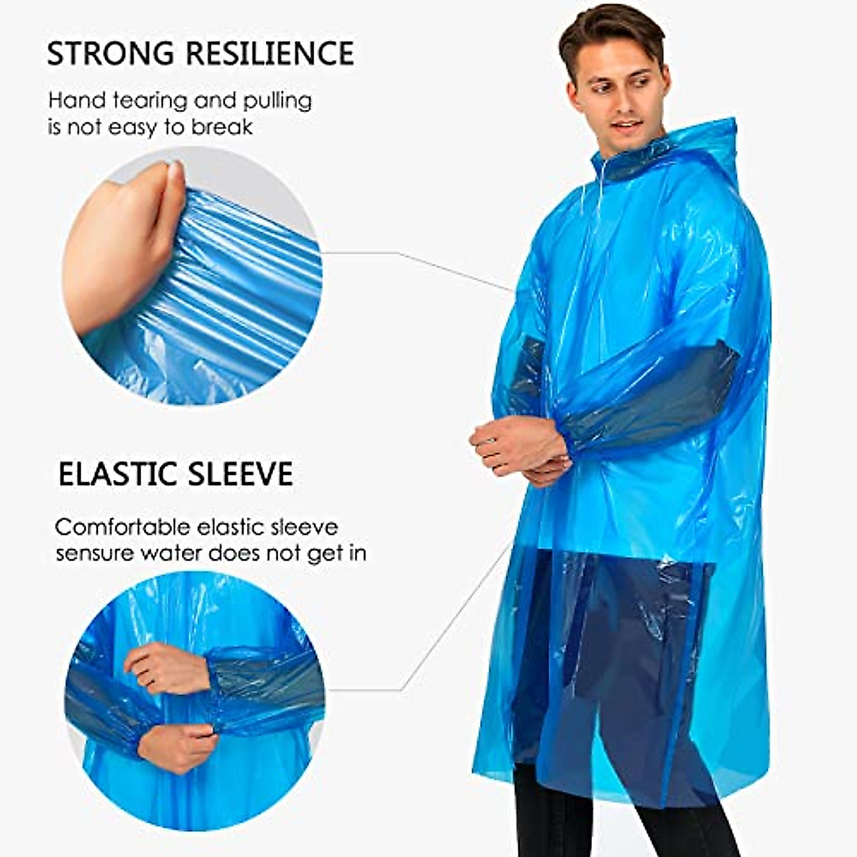 Airpler Disposable Rain Ponchos for Family Adults 4 Pack (Clear) - Emergency Rain Ponchos for Women and Men with Drawstring Hood