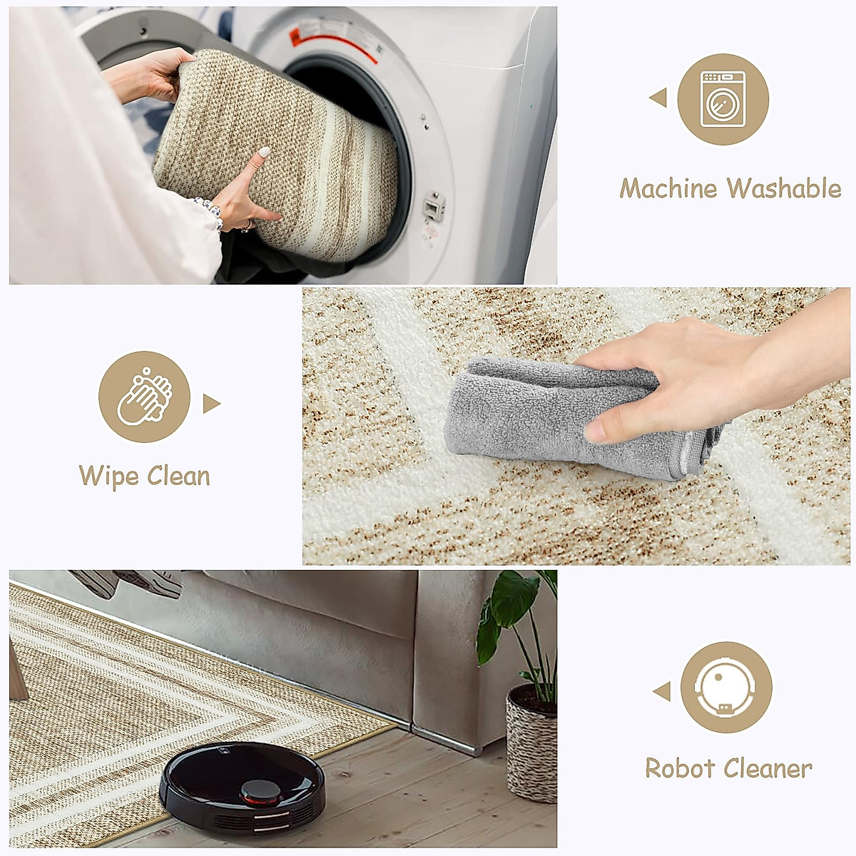 Sungea Bordered Indoor Door Mat 2x3,Non-Slip Machine Washable Entryway Rug,Low-Pile Faux Wool Super Soft Front Door Rug,Foldable Area Rugs for Bathroom Stair(Tan)