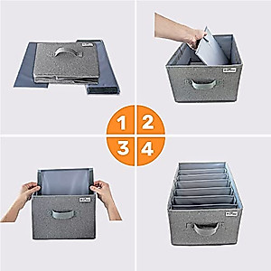 Large Linen Jeans Organizer for Closet with 6 Removable Dividers and 2 Handles for up to 7 Grids - Foldable Wardrobe Clothes Storage Organizer for Folded Clothes: Jeans, Pants, Sweaters (2 Pack)