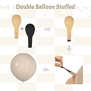 Double Stuffed Nude Balloons with Black Balloons Inside - Matte of Nude Apricot Brown Latex Balloon Garland with 5In 12In 18In, Double Layer Thick Boho Balloon Garland Arch Kit for Party