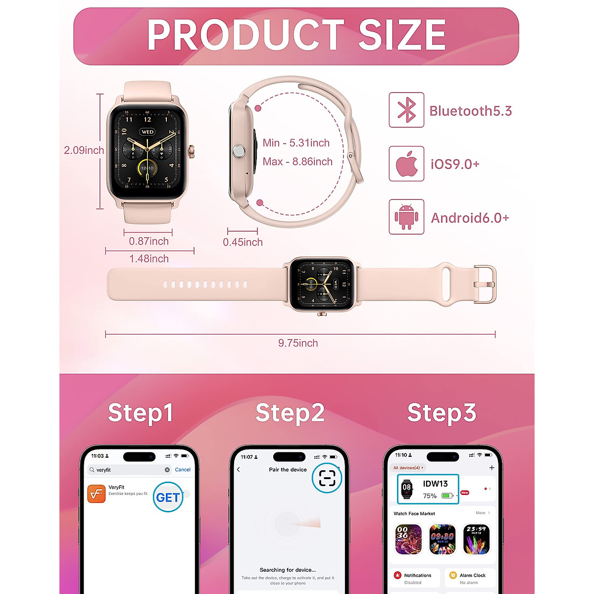 Smart Watches for Men Women (Answer/Make Call), Alexa Built in, 1.8" Full Touch Screen Fitness Tracker with Heart Rate SpO2 Sleep Monitor IP68 Waterproof Smart Watch for iPhone Android Phones, Pink