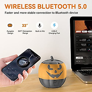 LFS Mini Bluetooth Speakers Small Pumpkin Speaker Portable Wireless Speakers, TWS Pairing, 12H Playtime, Waterproof Party Speaker for Halloween, Easter, Home, Outdoor