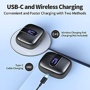 TAGRY Bluetooth Headphones True Wireless Earbuds 60H Playback LED Power Display Earphones with Wireless Charging Case IPX5 Waterproof in-Ear Earbuds with Mic for TV Smart Phone Computer Laptop Sports