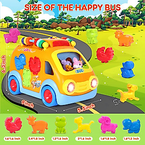 Toy Cars for 1 Year Old Boy Gifts Baby Toys 12-18 Months, Musical Learning Toys for Toddlers 1-3, Educational Baby Bus with Animal Blocks, Christmas Birthday Gift for 1 2 3 4 Year Old Boys Girls Kids