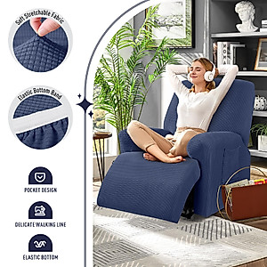 TAOCOCO Recliner Cover 4-Pieces, Recliner Stretch Sofa Slipcover, Recliner Cover 1 Seater, Couch Protector Soft, Furniture Protector Covers with Elastic,Chair Covers Jacquard Pattern (Navy Blue)