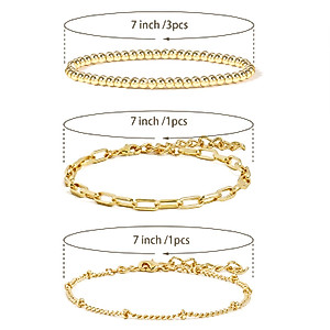 14K Gold Beaded Bracelets for Women,Dainty Gold Plated Chain Link Bracelet Stretchable Adjustable Bracelet(5PCS)……