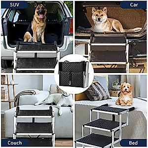 Extra Wide Foldable Dog Car Steps for Large Dogs, Portable Folding Pet Stair Ramp with Non-Slip Rug Surface，Lightweight Dog Ramps for Cars and SUV,Truck, Dog Car Stairs for Large Dogs Up to 250 lbs