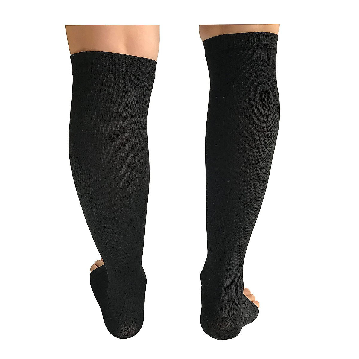 3Pairs Toeless Open Toe 15-20mmH Compression Socks for Men Women Support Knee High Stockings (Gray+Navy+Black, L/XL)