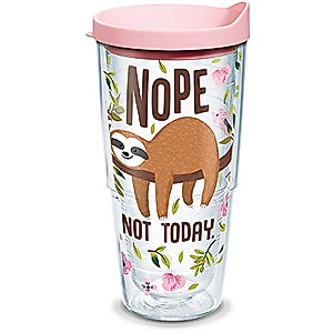 Tervis Sloth Nope Not Today Made in USA Double Walled Insulated Tumbler Travel Cup Keeps Drinks Cold & Hot, 24oz, Classic