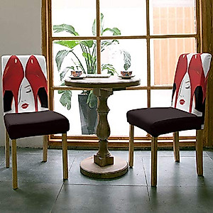 Dining Chair Covers, Sexy Red High Heels Fashion Woman Face Stretch Parsons Chair Slipcovers Removable Chair Protector Cover for Kitchen Hotel Restaurant, Set of 8