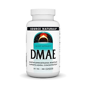 Source Naturals DMAE, Dimethylaminoethanol Bitartrate - Supports Mental Concentration - 200 Capsules