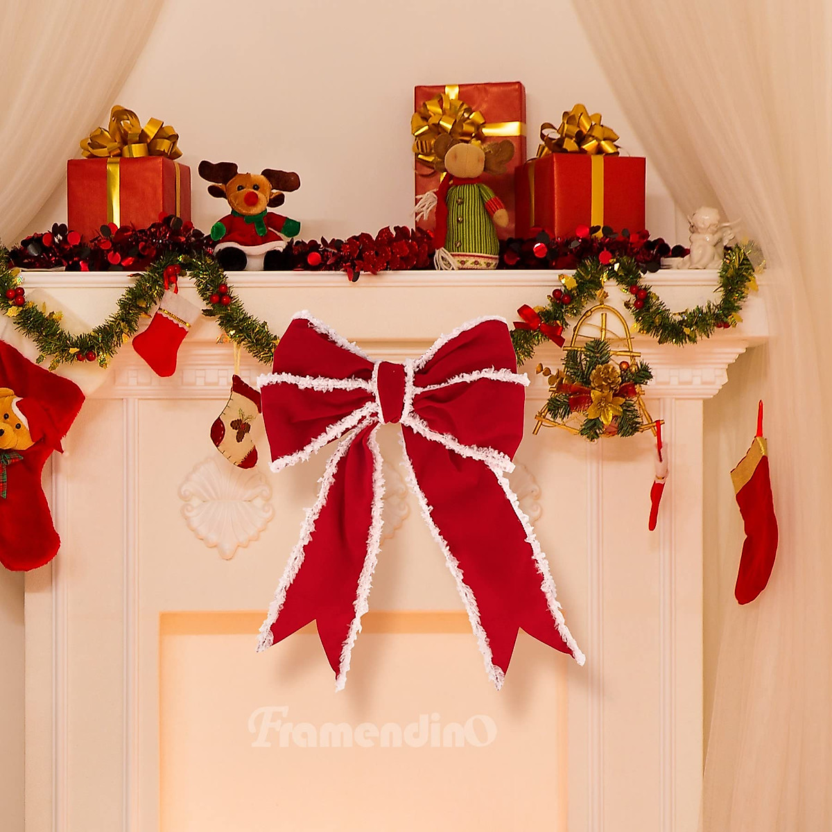 Framendino, 2 Rolls Red Christmas Ribbon Velvet Wired Edge 2.5 Inch Decorative Ribbons for Tree Bows Wreath Gift DIY Craft Xmas Wrapping Decoration