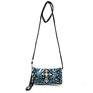 Premium Rhinestone Cross Buckle Leopard Concealed Carry Handbag with Matching Wallets in 2 colors (Pink buckle wallet only)