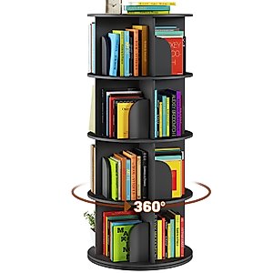 DAOTENGQL 4 Tier Rotating Bookshelf, 360 Spinning Corner Bookcase Tower, Floor Standing Book Shelf Organizer for Bedroom and Living Room, Round Bookshelf for Small Space, Easy to Assemble (Black)