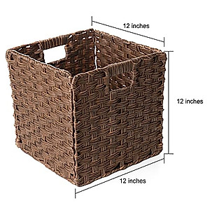 Foldable Synthetic Plastic Wicker Storage Basket with Iron Wire Frame By Blue Ridge Basket Company(Set of 4)