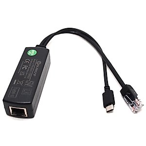 DSLRKIT Gigabit USB Type C Active PoE Splitter 48V to 5V IEEE802.3af Power Over Ethernet for Raspberry Pi 4 4B