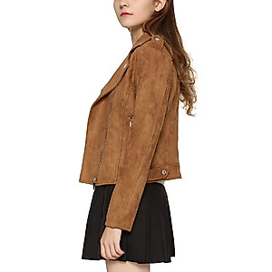 CHARTOU Women's Fall 2023 Fashion Faux Suede Leather Casual Moto Biker Jacket Coats (Medium, Coffee)