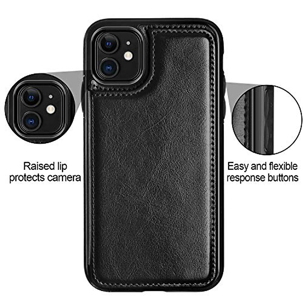 HianDier Wallet Case for iPhone 11 6.1-inch Slim Protective Case with Credit Card Slot Holder Flip Folio Soft PU Leather Magnetic Closure Cover for 2019 iPhone 11 iPhone XI, Black
