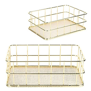 Wire Mesh Basket, Golden Iron Storage Basket Multifunctional Wire Mesh Desktop Storage Organizer for Home (Small Size)