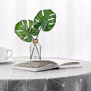 Artificial Monstera Plant in Glass Vase with Faux Water, 13.8" Fake Monstera Plant Real Touch Faux Monstera Leaves Greenery Stems for Home Office Farmhouse Wedding Centerpiece Décor