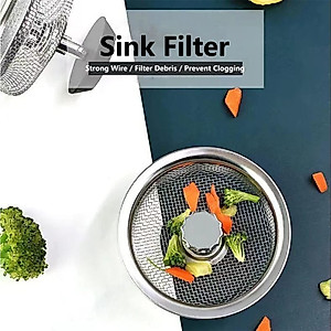 2-Pack Kitchen Sink Strainers, Food Waste Leak Mesh with Rubber Stopper at Bottom, Fits 3.1-2" Drains, Stainless Steel Basket with Plastic Knob, Sink Drain Strainer (Upgrade)
