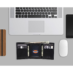 Dickies Men's Leather Chain Wallet - High Security Trifold With ID Window And Credit Card Pockets