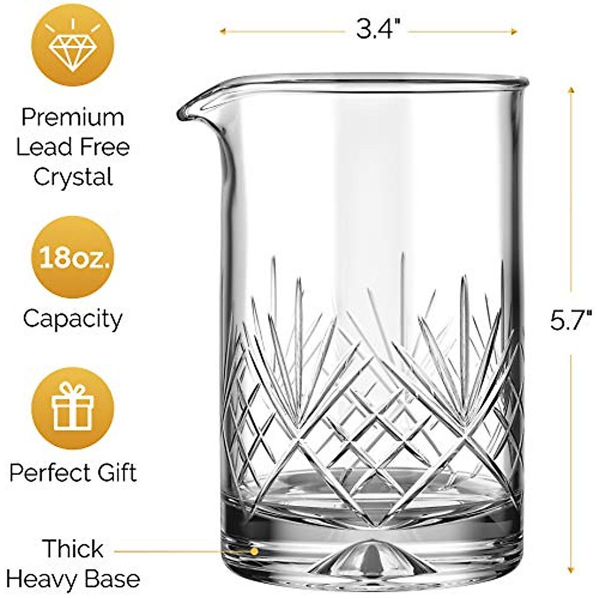 Mofado Weighted Crystal Cocktail Mixing Glass - 18oz 550ml - Thick, Stable, Heavy Hand Blown Crystal - Premium Seamless Design - Professional Quality