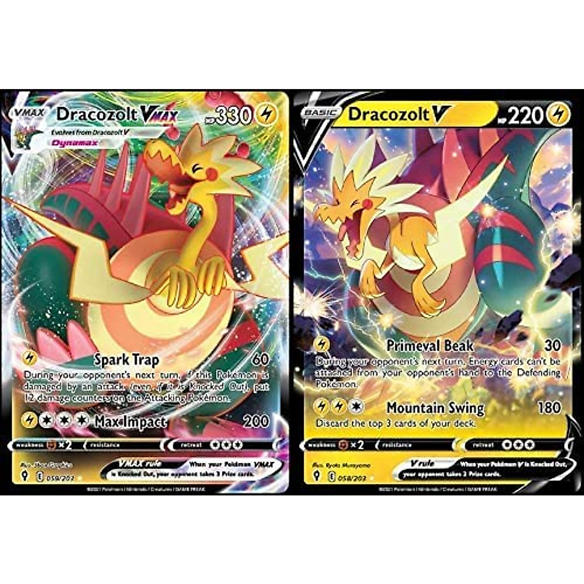 Dracozolt V & Vmax Card Set - Evolving Skies 058/203 & 059/203 - Pokemon Ultra Rare Card Lot