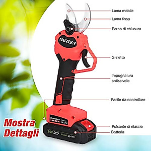 Electric Pruning Shears,Professional Cordless Pruner with 1.18 Inch Cutting Diameter 24V Battery Powered Tree Branch Pruner with 2 Lithium Battery for Gardening - Battery Shear