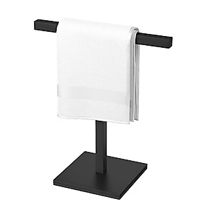 Pynsseu Hand Towel Holder Stand, Matte Black SUS304 Stainless Steel Freestanding T-Shape Towel Bar Rack for Bathroom Kitchen Vanity Countertop