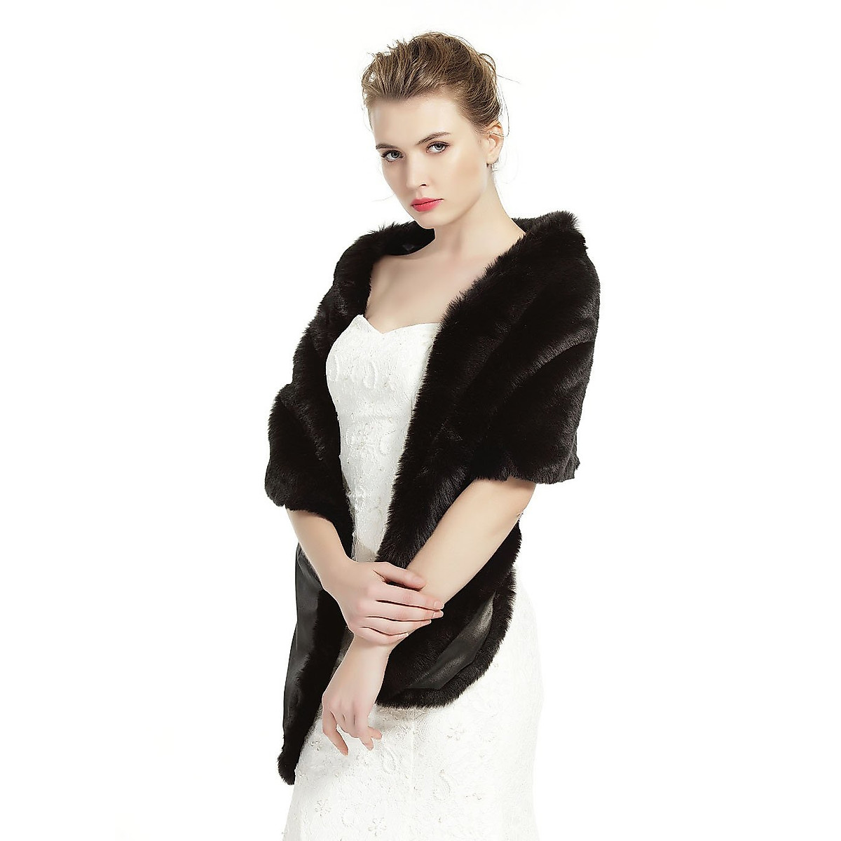 BEAUTELICATE Women's Faux Fur Shawl Stoles Wrap for Bridal/Wedding/Party